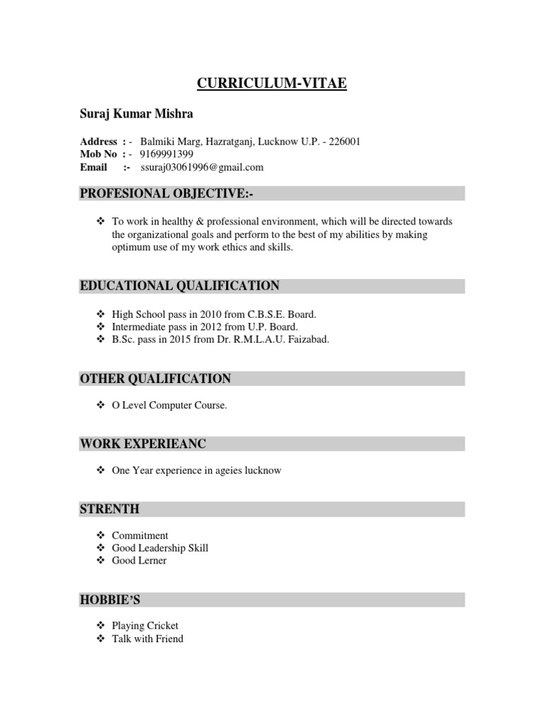 Curriculum-Vitae: Suraj Kumar Mishra | PDF | Psychological Concepts