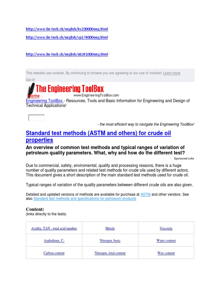 Standard Test Methods (ASTM and Others) For Crude Oil Properties | PDF ...