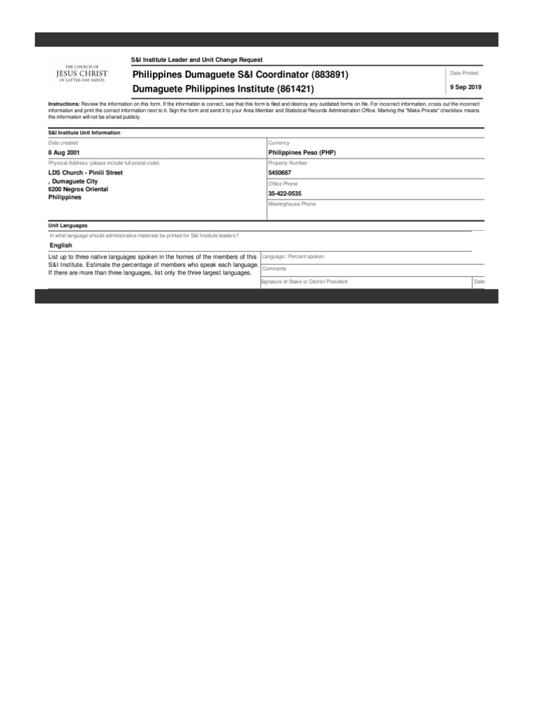S&I Institute Change Request Form | PDF
