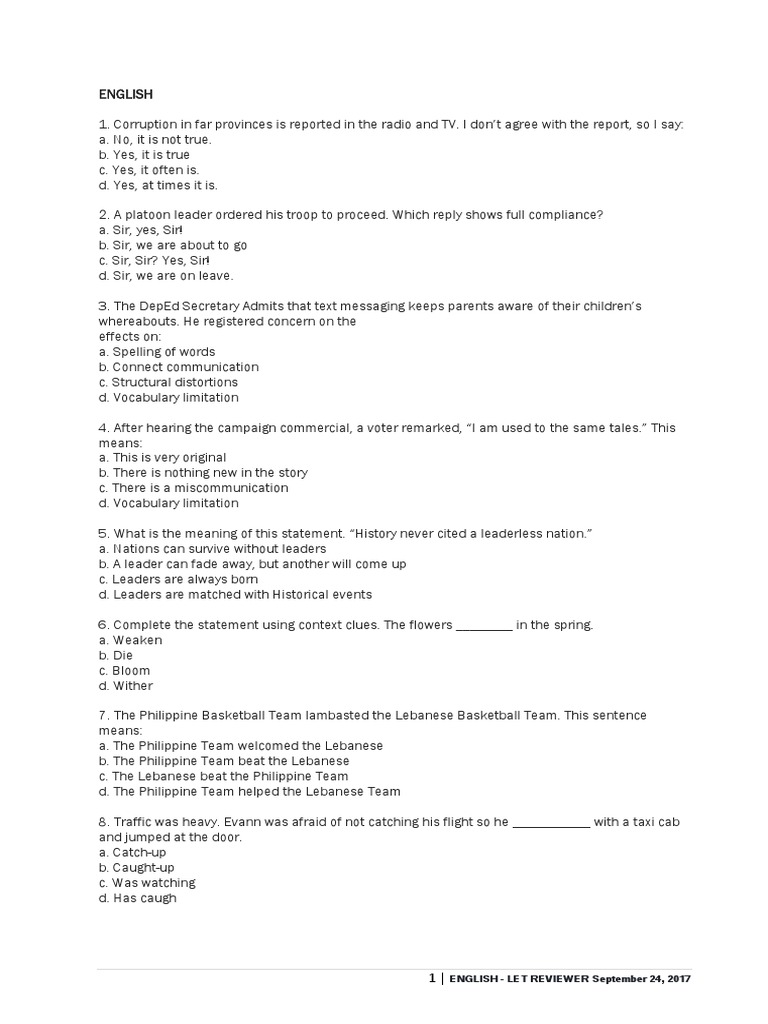 English Review Questions and Answers | PDF | Grammatical Number | Plural