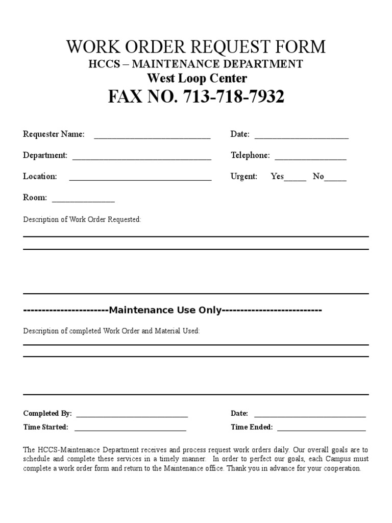 Work Order Request Form | PDF | Telecommunications | Business