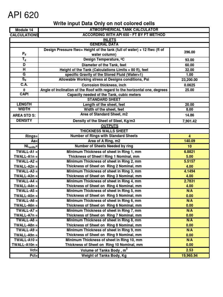 API 620 Tank Calculations | PDF | Gallon | Barrel