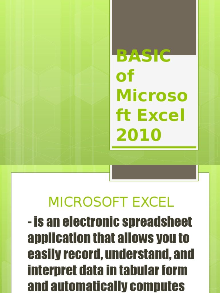 Lesson 2 Microsoft EXCEL 2010 | PDF | Microsoft Excel | Spreadsheet
