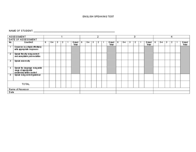 Speaking Test Assessment Form | PDF