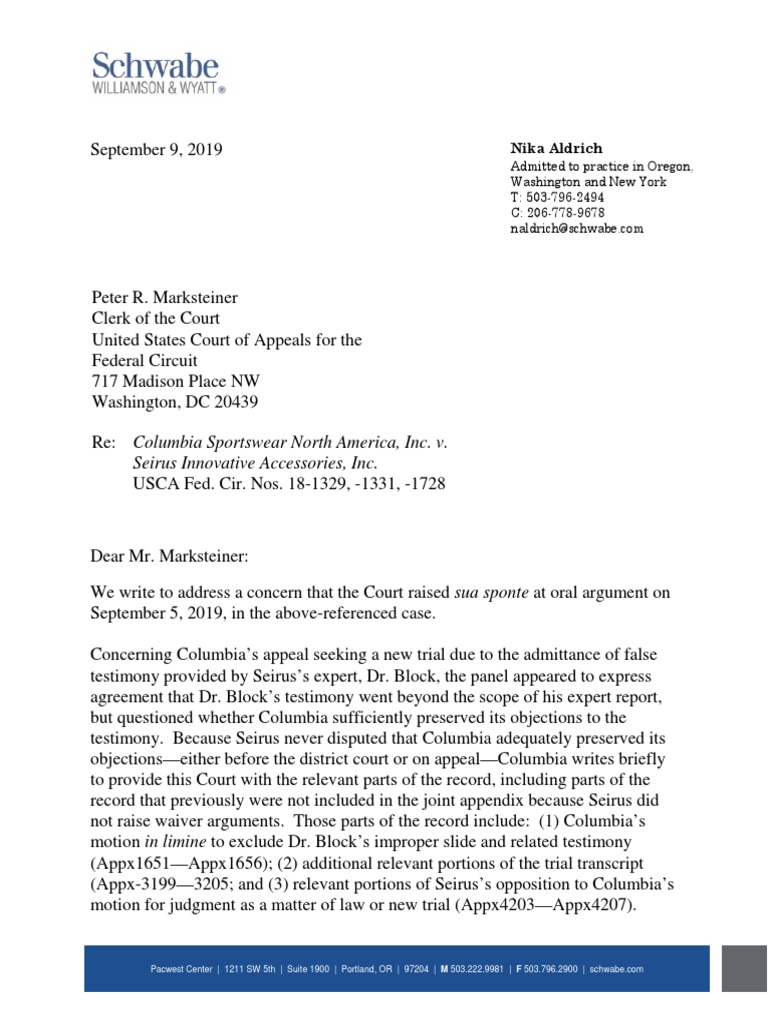 Columbia Letter (Sept. 2019) | PDF | Daubert Standard | Common Law