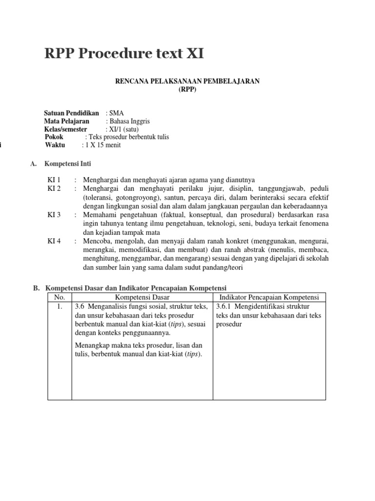 RPP Procedure Text XI | PDF