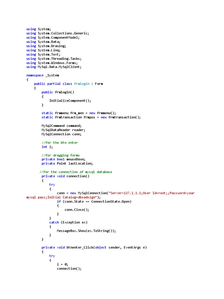 C# Login Form Code | PDF | C Sharp (Programming Language) | Computer ...