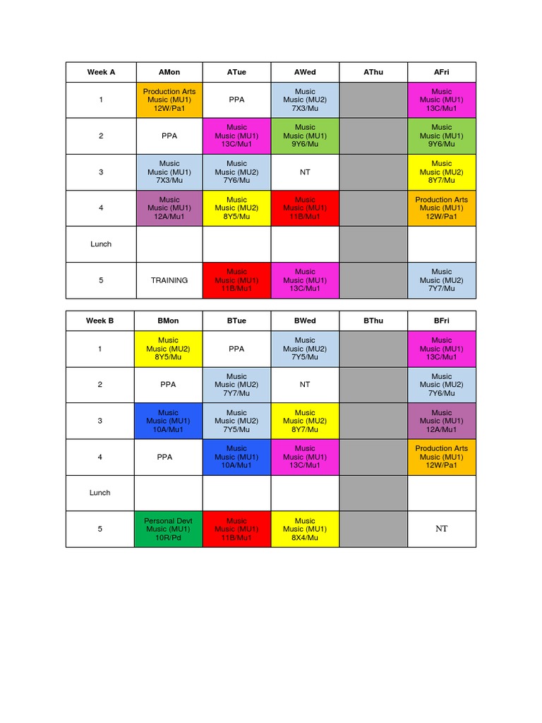 Colour Coded Timetable 2019 | PDF