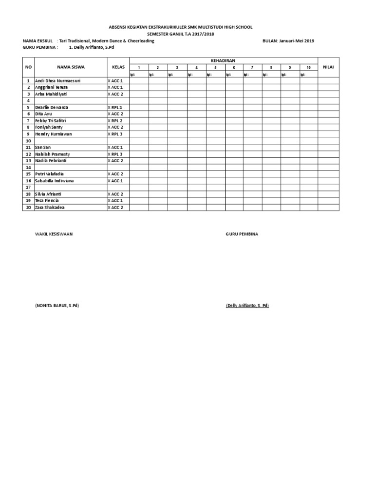Absen Ekskul 18 19 | PDF