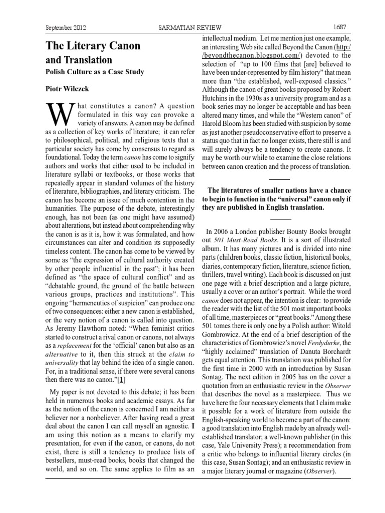 The Literary Canon and Translation | PDF | Translations | Literary ...