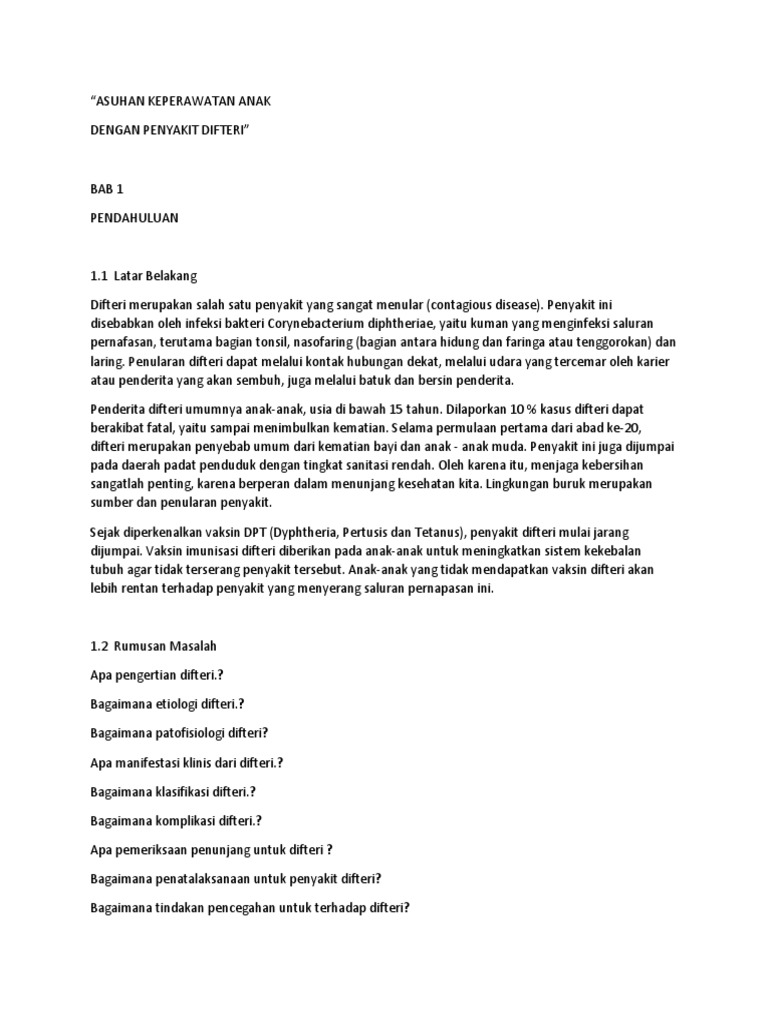 Asuhan Keperawatan Anak Difteri | PDF