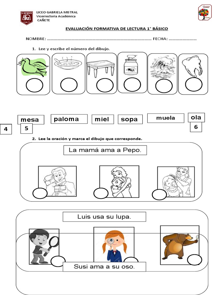 Evaluación de Lectura 1° Básico | PDF | Artes del Lenguaje y ...