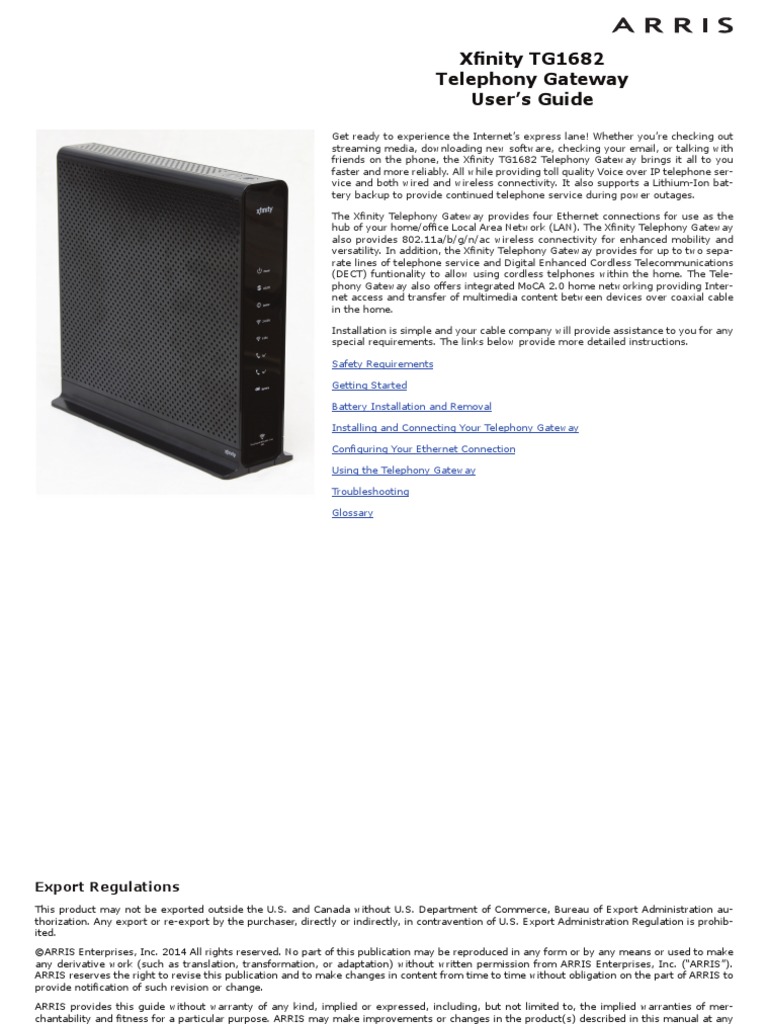 Xfinity TG1682 Telephony Gateway User's Guide | PDF | Telephone ...