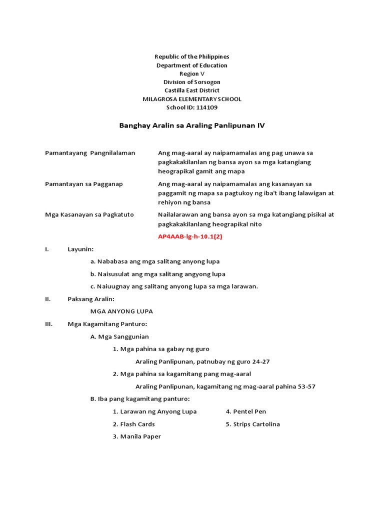 Banghay Aralin AP IV | PDF