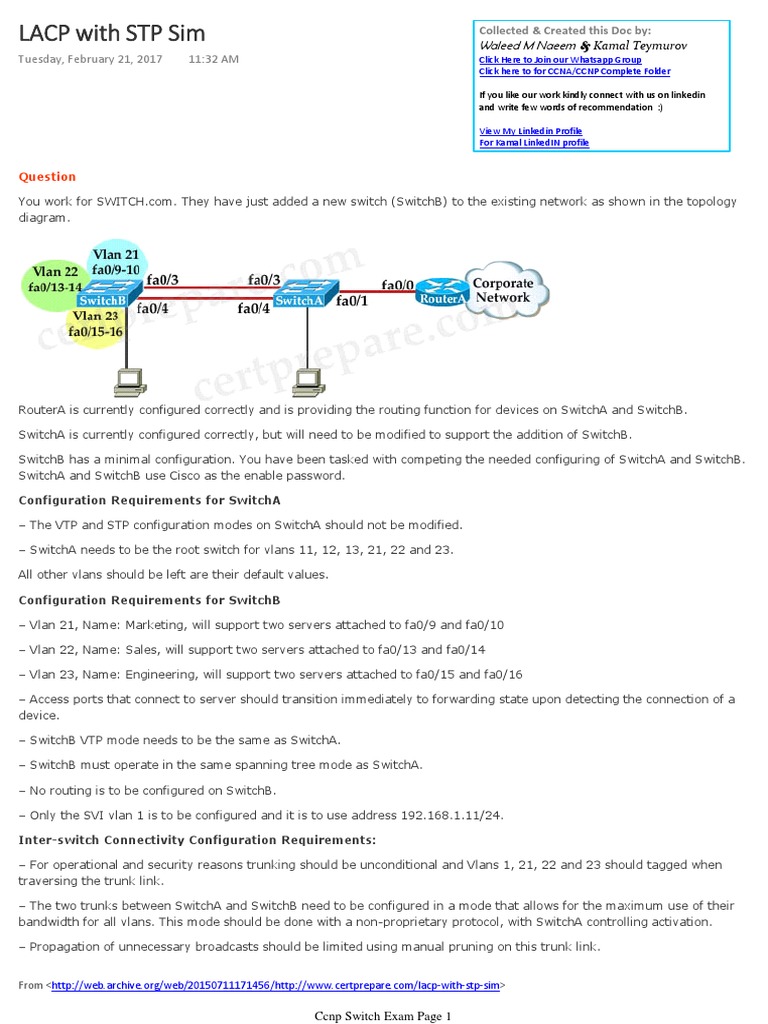 Lacp With STP Sim PDF | PDF | Network Switch | Internet Architecture