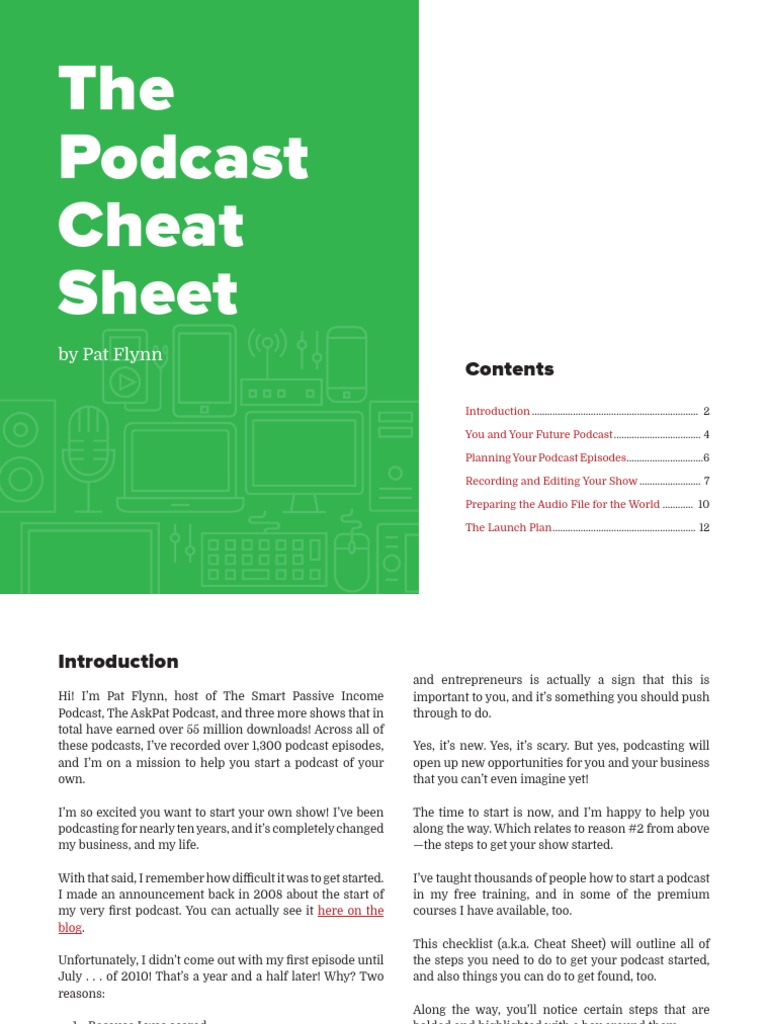 Podcasting Cheat Sheet by Pat Flynn | PDF | Podcast | Microphone
