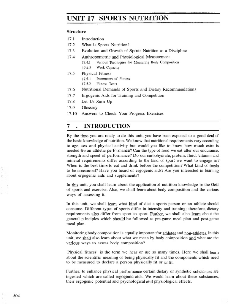 Unit 14 Sports Nutrition: Structure | PDF | Body Mass Index | Aerobic ...