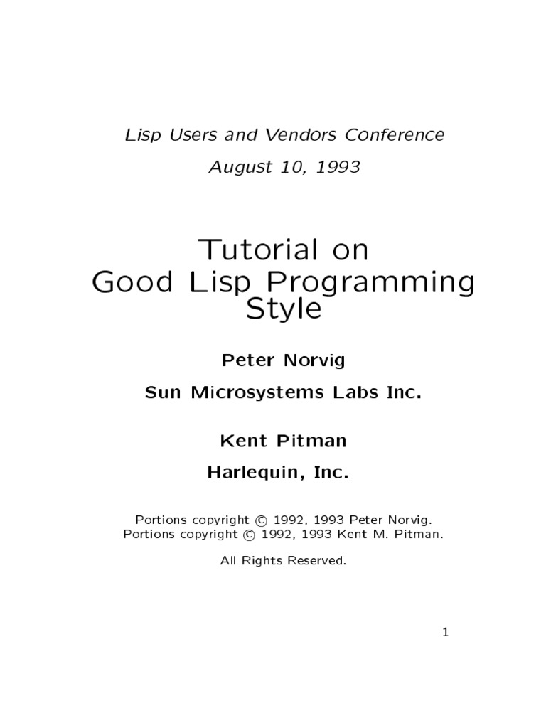 Norvig Lisp Style | PDF | Abstraction (Computer Science) | Class ... Norvig Lisp Style | PDF | Abstraction (Computer Science) | Class ...