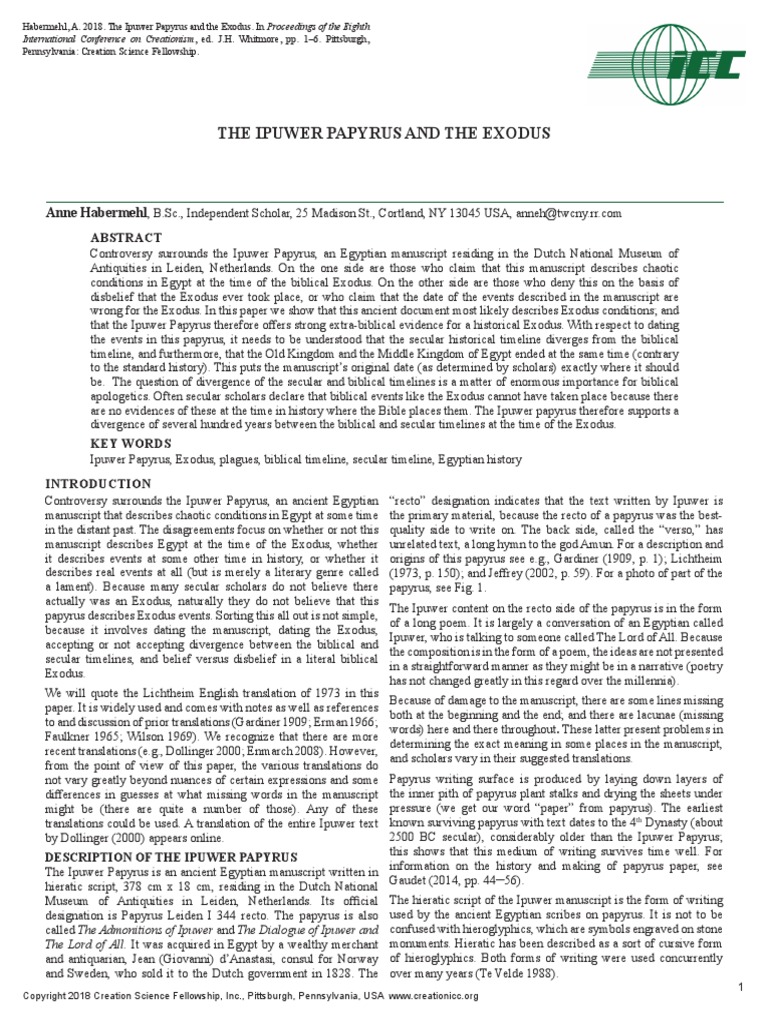 The Ipuwer Papyrus and The Exodus: Anne Habermehl | PDF | Ancient Egypt ...