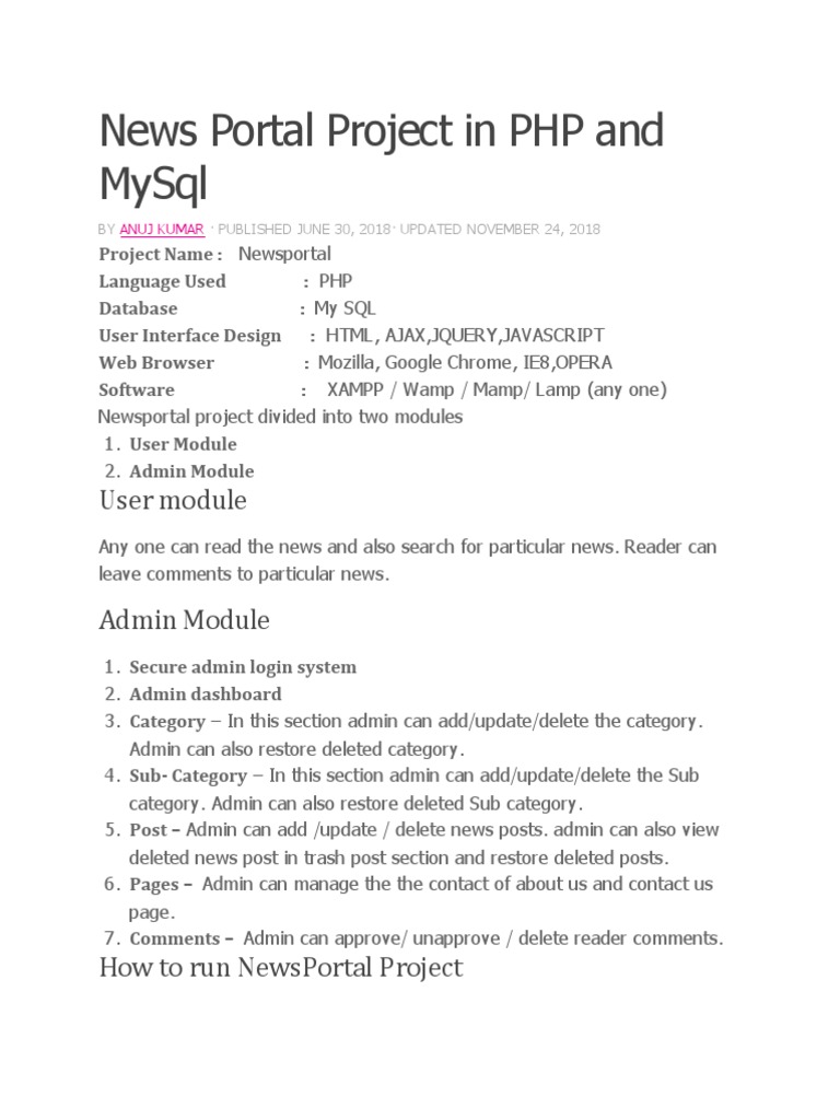 News Portal Project in PHP and MySql | PDF