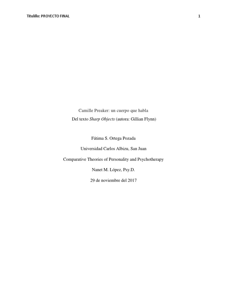 Camille Preaker de Sharp Objects | PDF | Teoría de apego | Psicoterapia