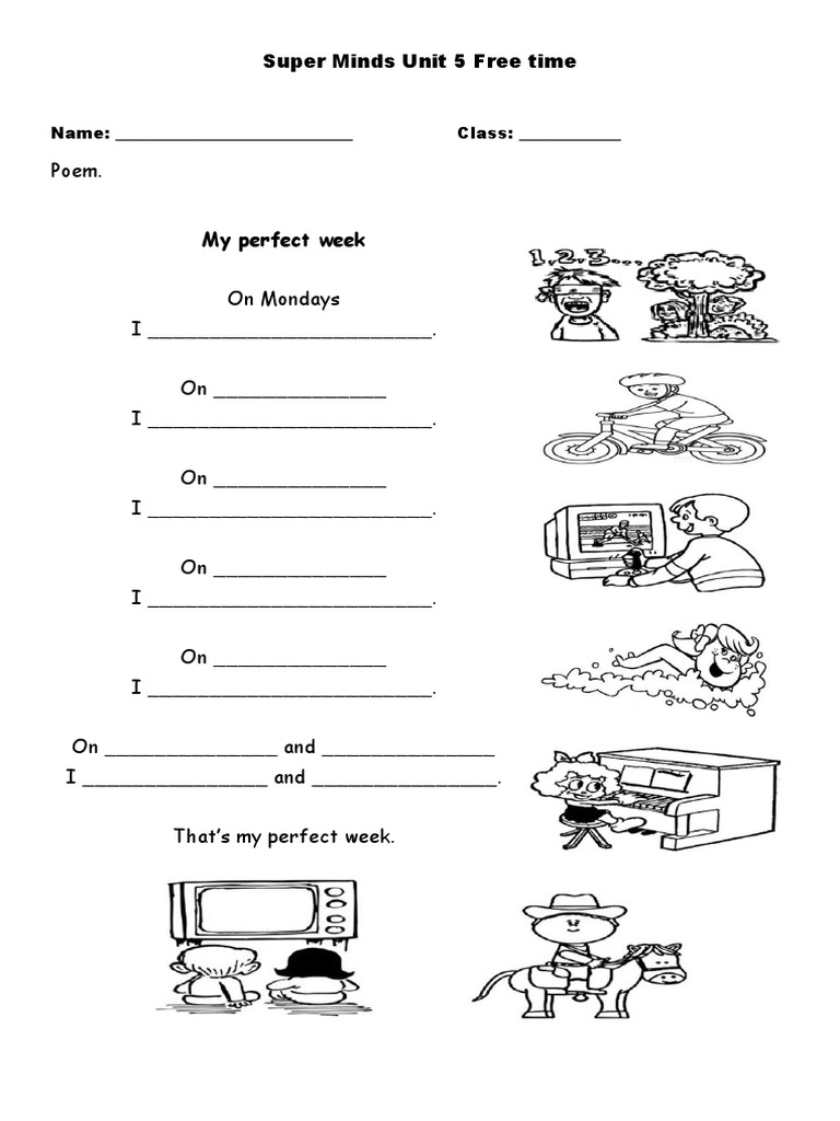 Super Minds Unit 5 Free Time: Name: - Class | PDF