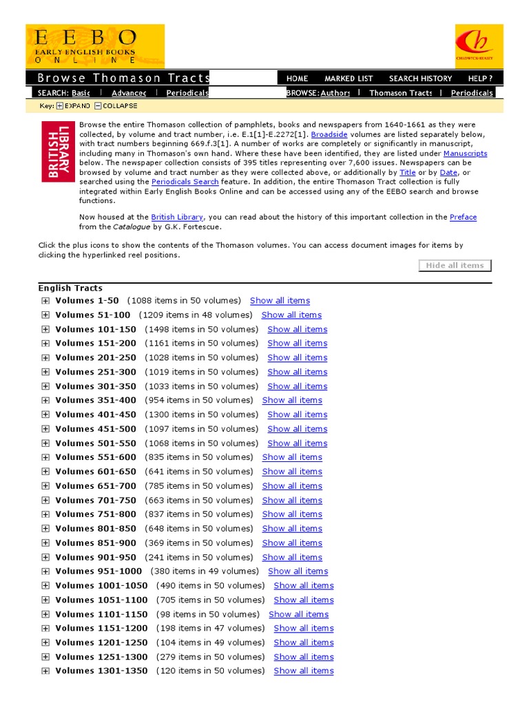 Browse Thomason Tracts - EEBO | PDF | Cyberspace | Computing