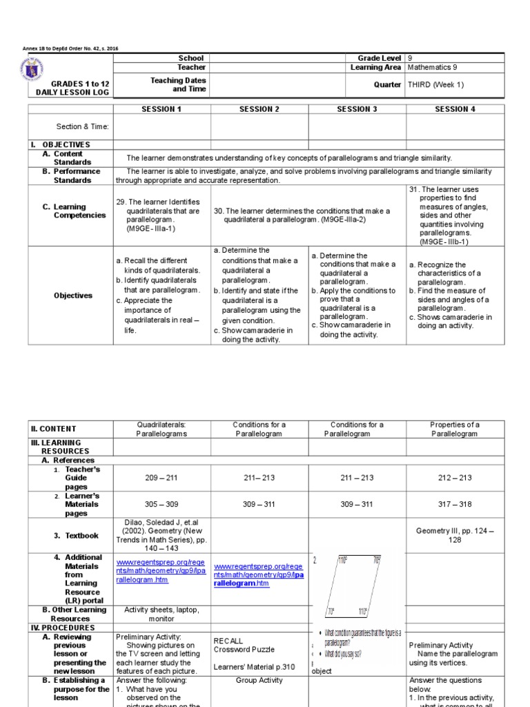 DLL-1st-week 1-6 | PDF | Rectangle | Elementary Geometry