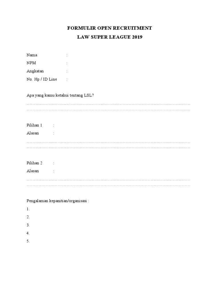 Formulir Open Recruitment Law Super League 2019 | PDF