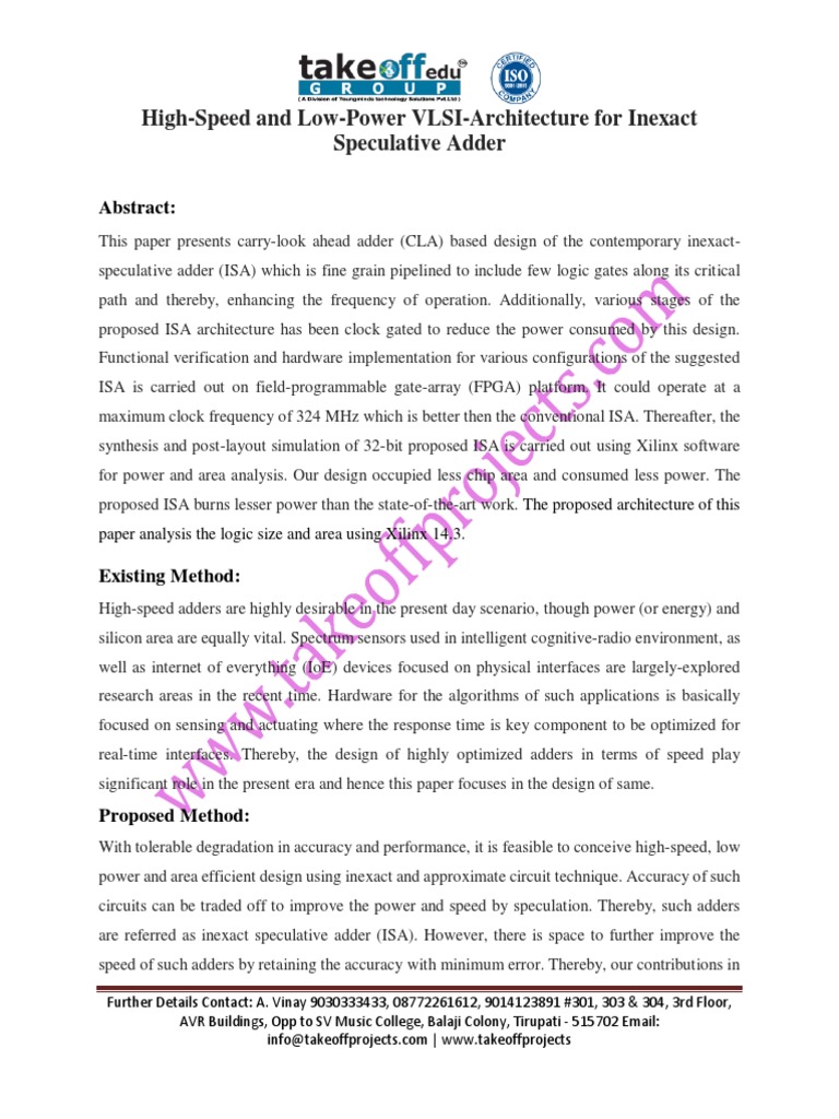 High Speed And Low Power Vlsi Architecture For Inexact Pdf Field Programmable Gate Array