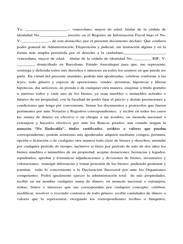 Poder General de Disposicion y Administracion (Modelo) | PDF | Hipoteca ...