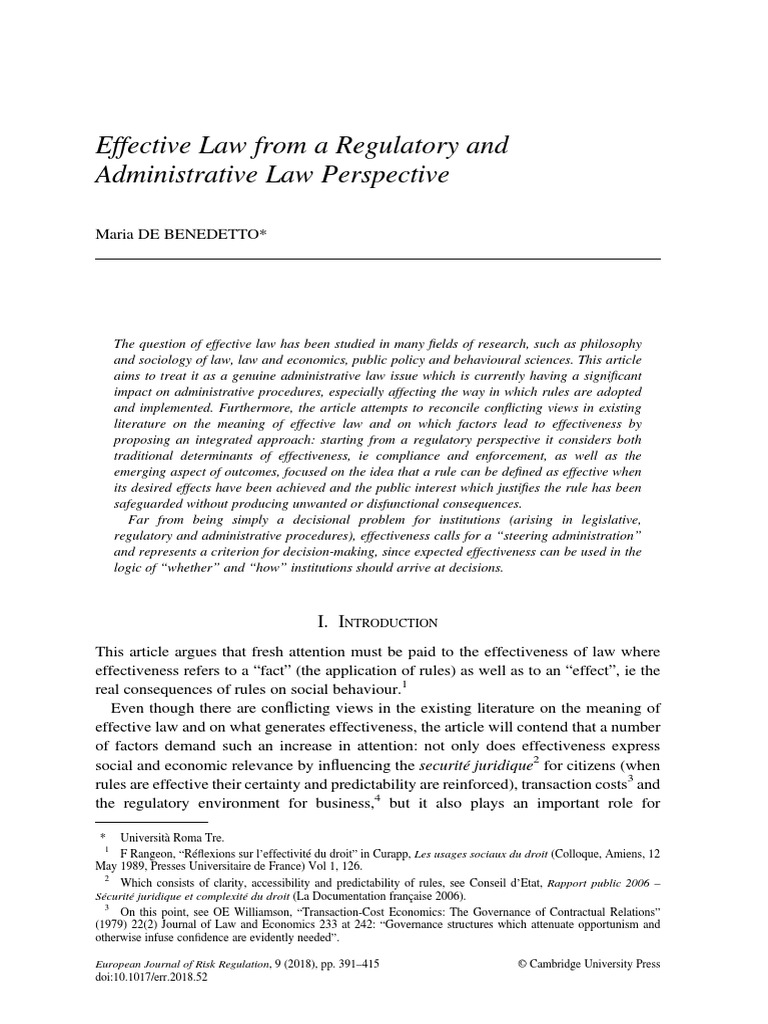 Effective Law From A Regulatory and Administrative Law Perspective ...