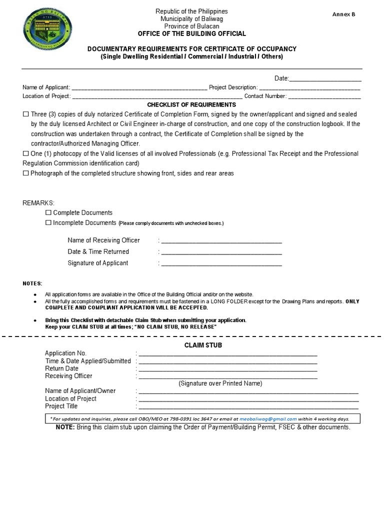 Documentary Requirements For Certificate of Occupancy | PDF ...