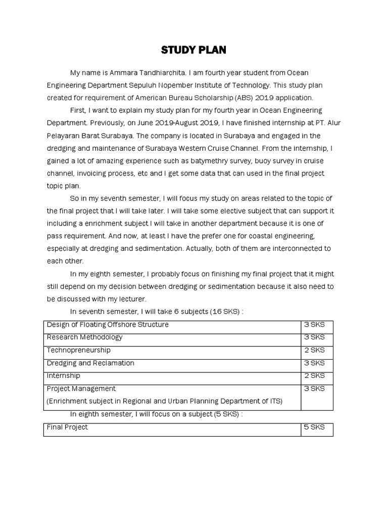 Study Plan: This Study Plan Created For Requirement of American Bureau ...