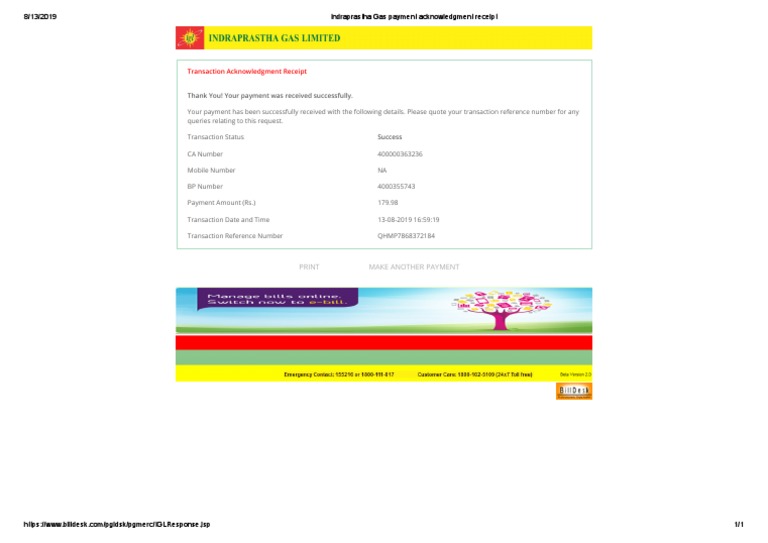 IGL Payment Acknowledgment Receipt | PDF