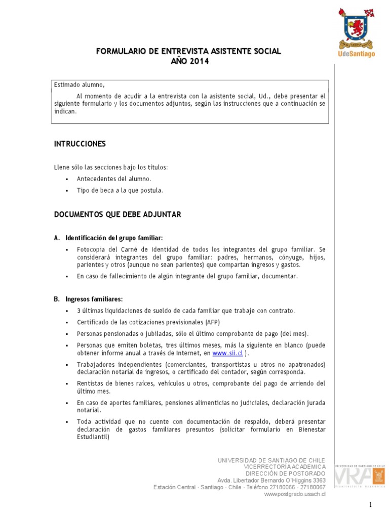 Formulario Entrevista Asistente Social | PDF | Santiago | Educación ...