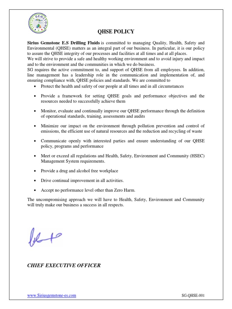 Annexure F1 HSEQ Policy | PDF