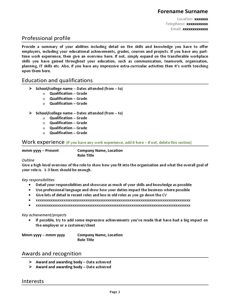 CV Library School Leaver CV Template | PDF | Behavior Modification ...