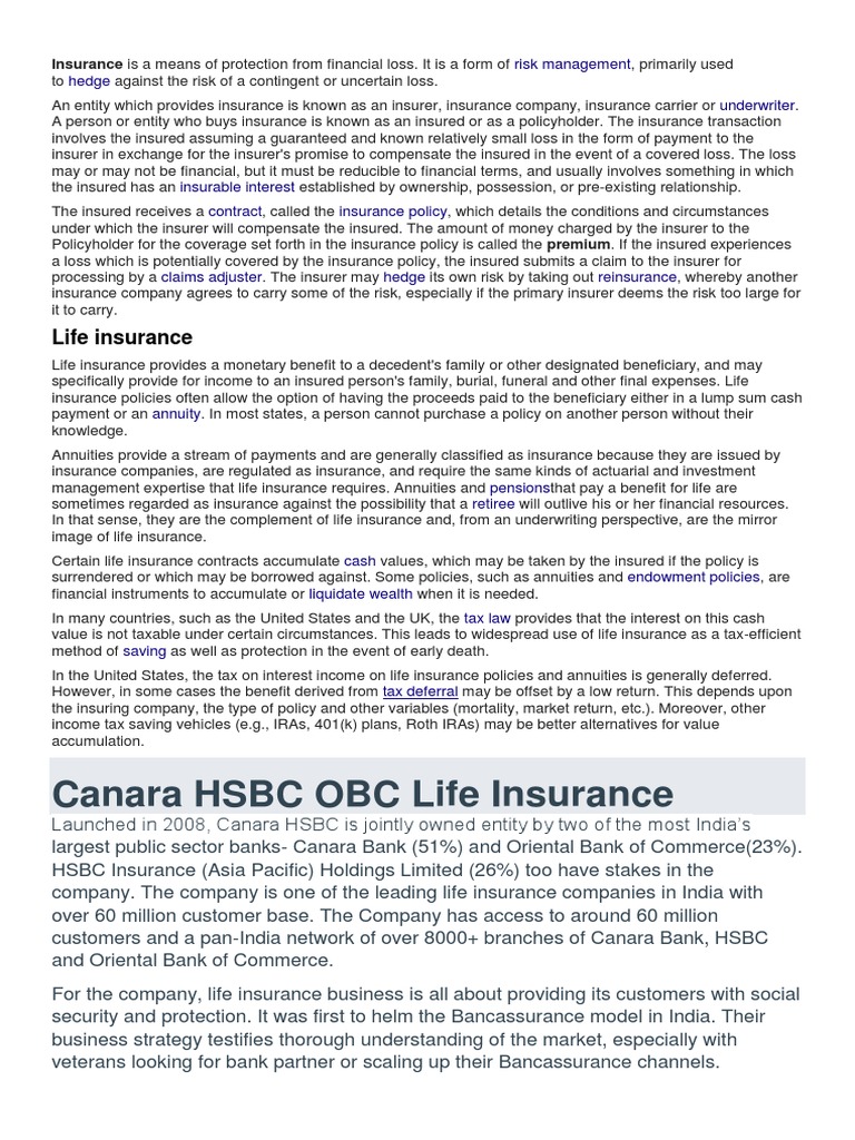 Canara HSBC OBC Life Insurance | PDF | Annuity (American) | Life Insurance