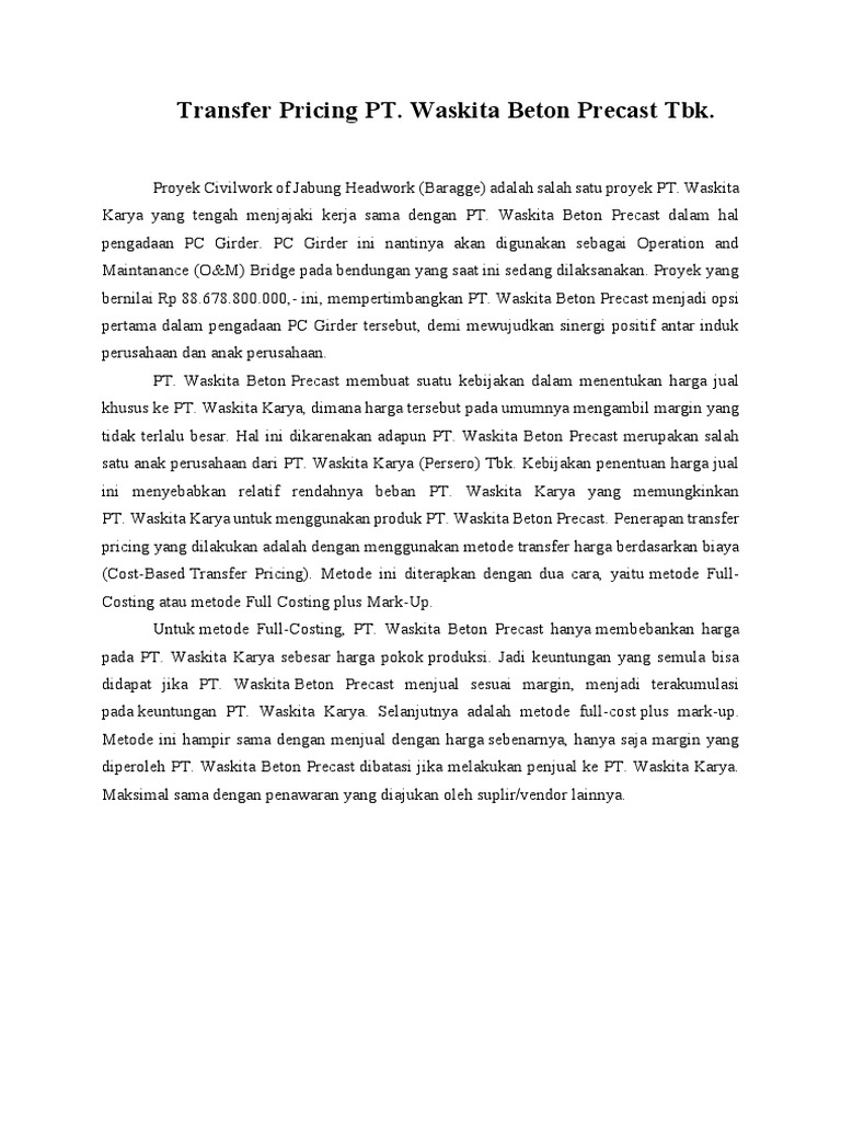 Transfer Pricing PT - Waskita | PDF
