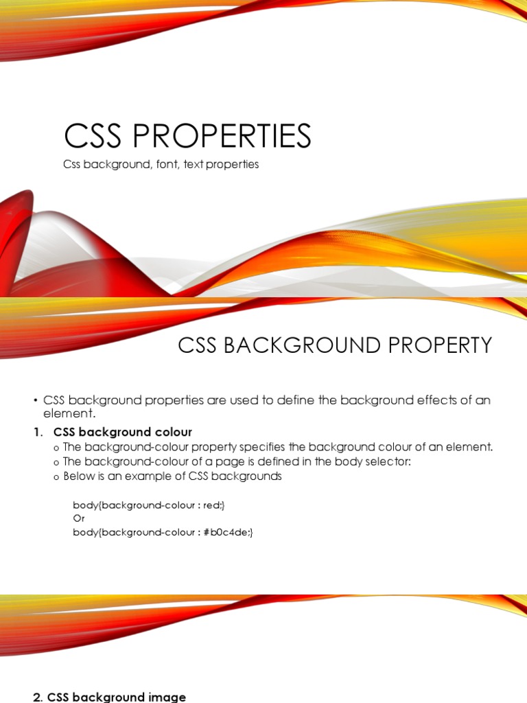 2-Css Properties Background, Font, Text | PDF | Cascading Style Sheets | Typefaces