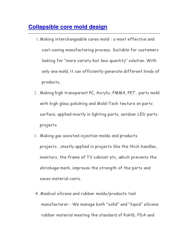 Collapsible Core Mold Design | PDF