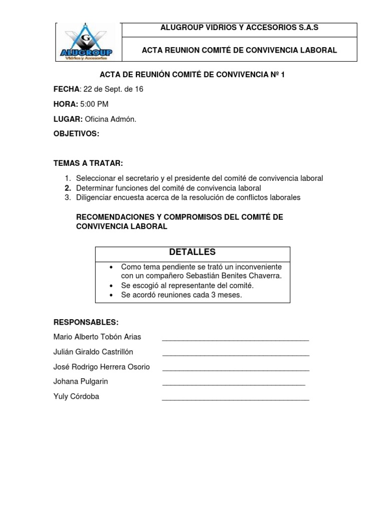 Acta de Comité de Convivencia | PDF | Gobierno | Justicia