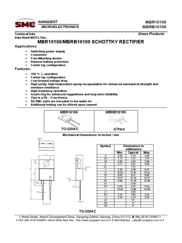 MBR10100 MBRB10100 N0751 Rev. | PDF | Electrical Components ...