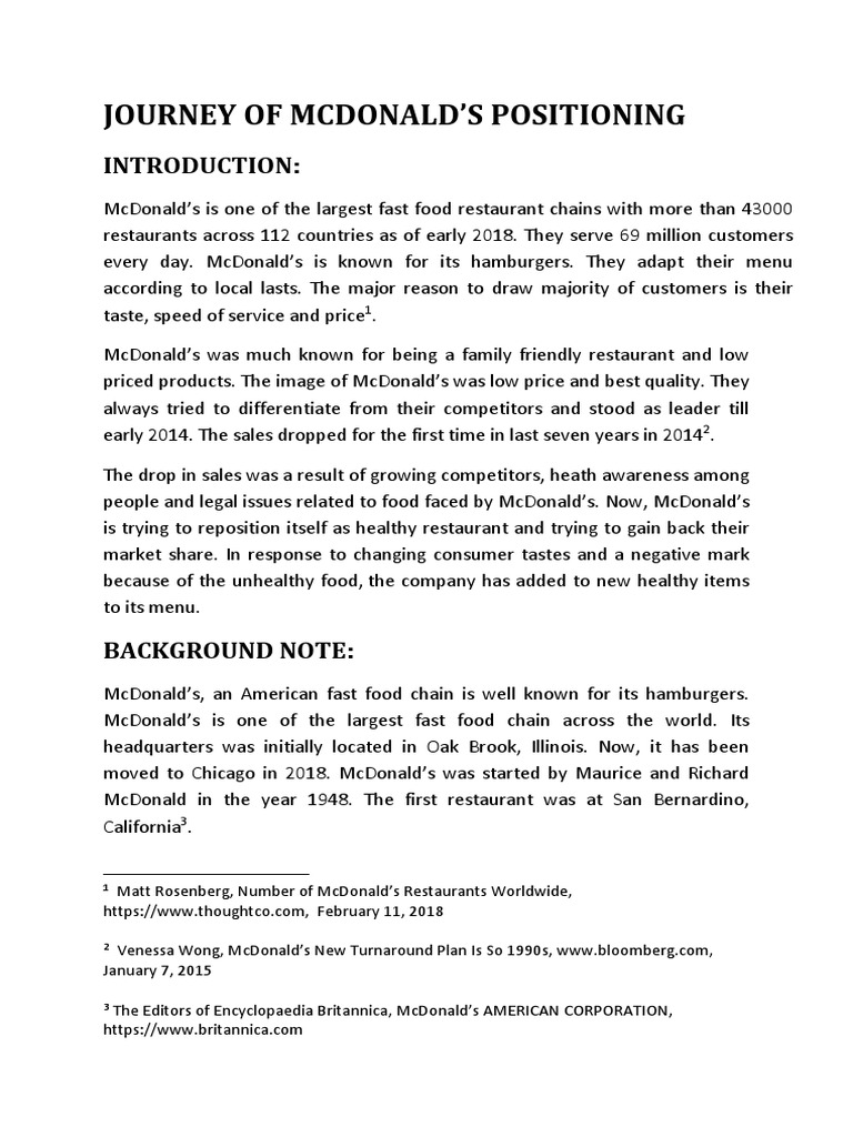 Journey of Mcdonald'S Positioning | PDF | Mc Donald's | Fast Food ...