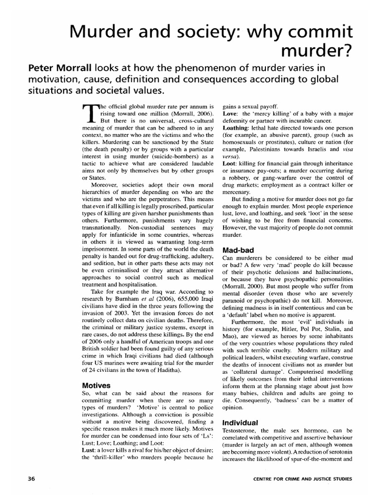 Murder and Society: Why Commit Murder?: Peter Morrall Looks at How The ...