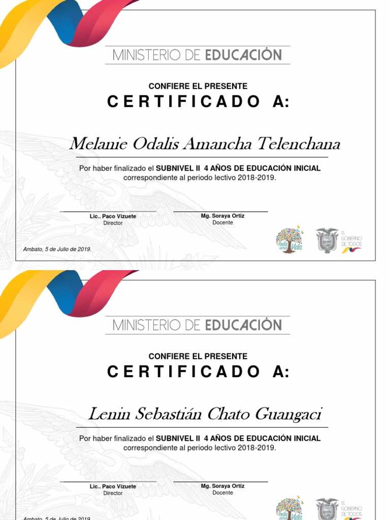 Certificado Fin de Ano Educacion Inicial | PDF | Ciencias sociales