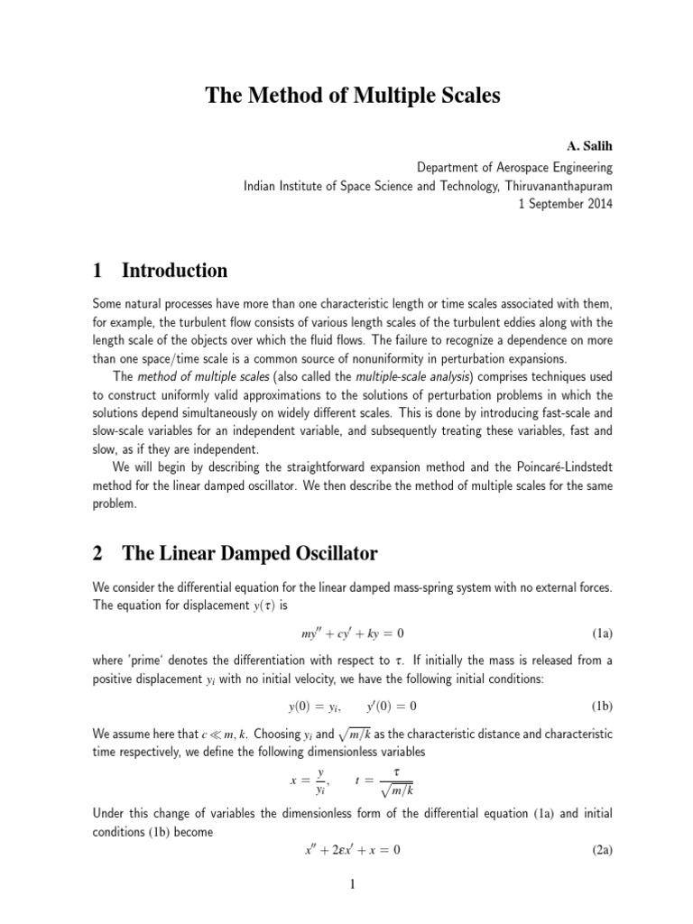 The Method of Multiple Scales: A. Salih | PDF | Equations ...