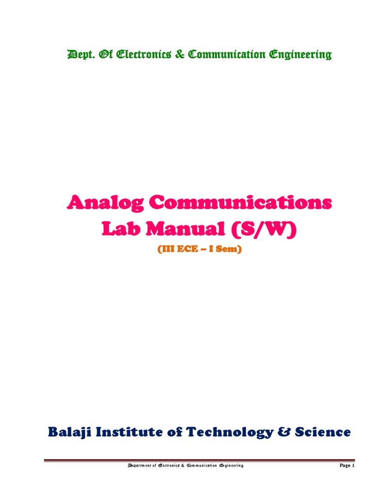 Analog Communications Lab Manual (S/W) : Dept. of Electronics & Communication Engineering | PDF ...