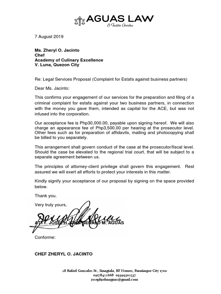 Retainer Letter For Legal Services | PDF